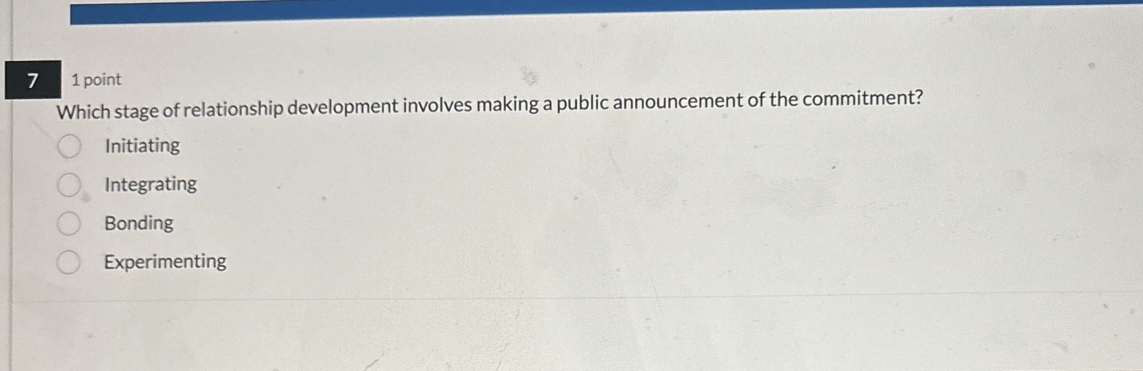 Solved 71 ﻿pointWhich stage of relationship development | Chegg.com