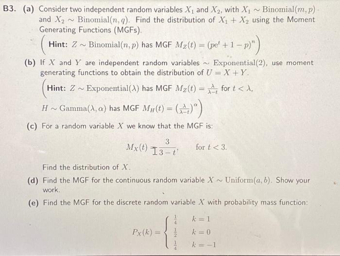 Solved (a) Consider two independent random variables \\( | Chegg.com
