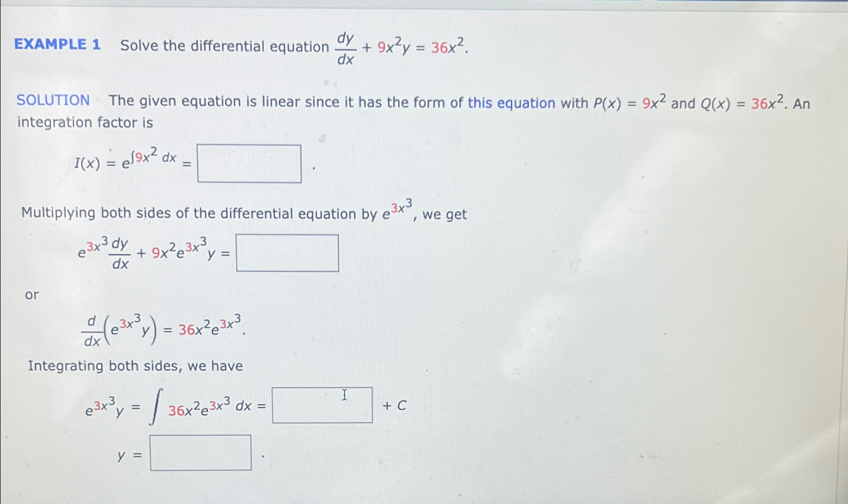 Solved EXAMPLE 1 ﻿Solve the differential equation | Chegg.com