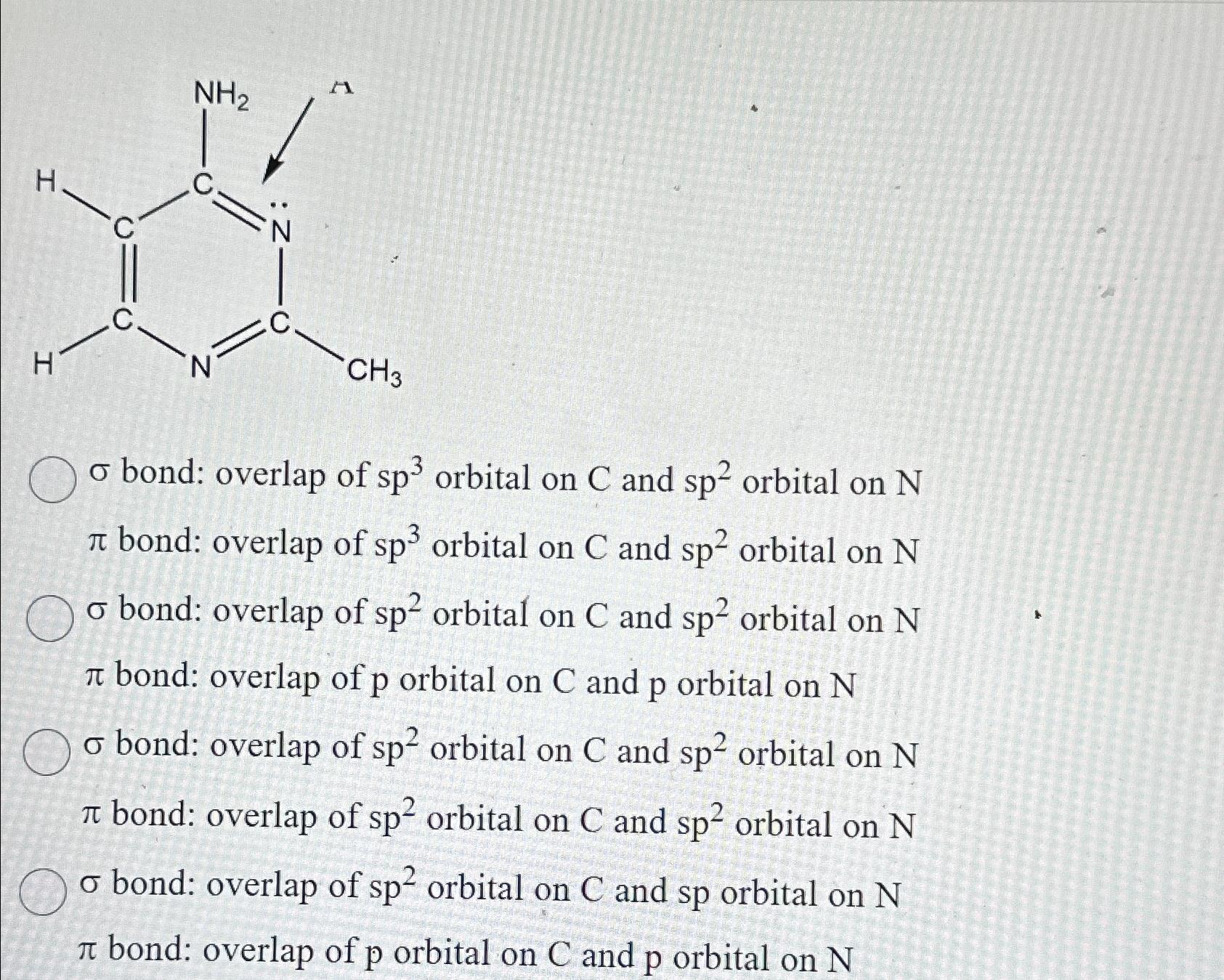 Solved σ ﻿bond: overlap of sp3 ﻿orbital on C ﻿and sp2 | Chegg.com