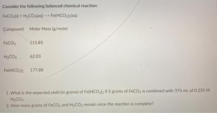 Solved Consider the following balanced chemical reaction: | Chegg.com