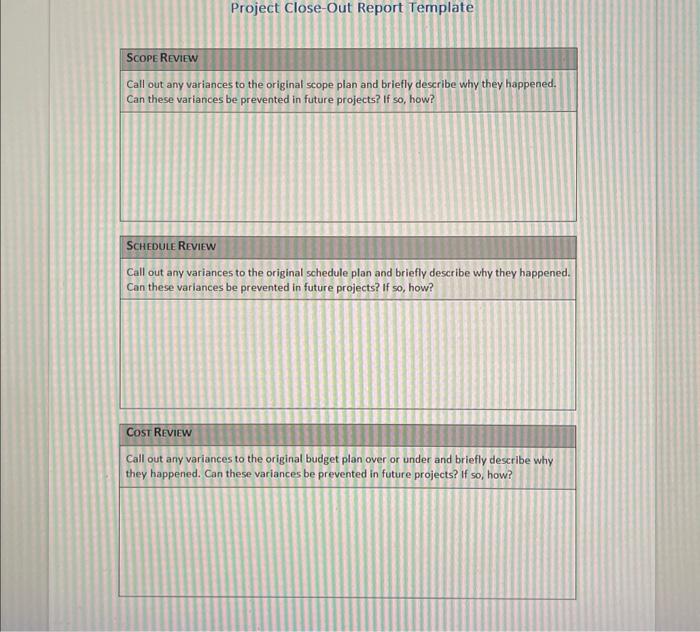 Solved Project Close-Out Report Template Project Close-Out | Chegg.com
