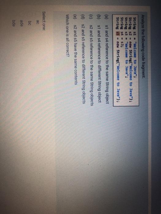 Solved Analyze the following code fragment. String 51 | Chegg.com