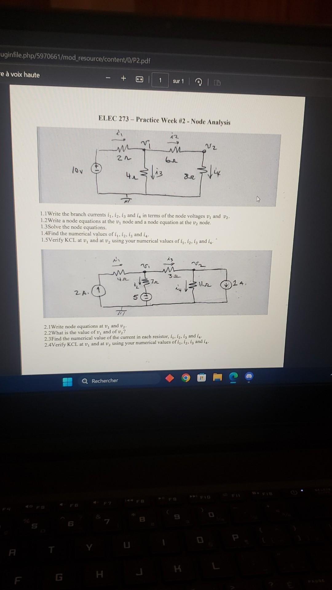 Solved ELEC 273 - Practice Week \#2 - Node Analysis 1.1Write | Chegg.com