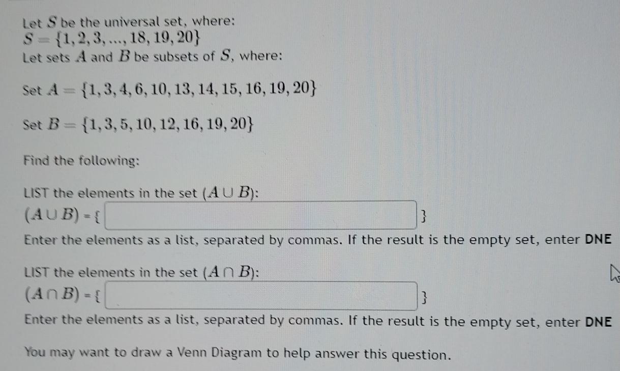 Solved Let S ﻿be the universal set, | Chegg.com