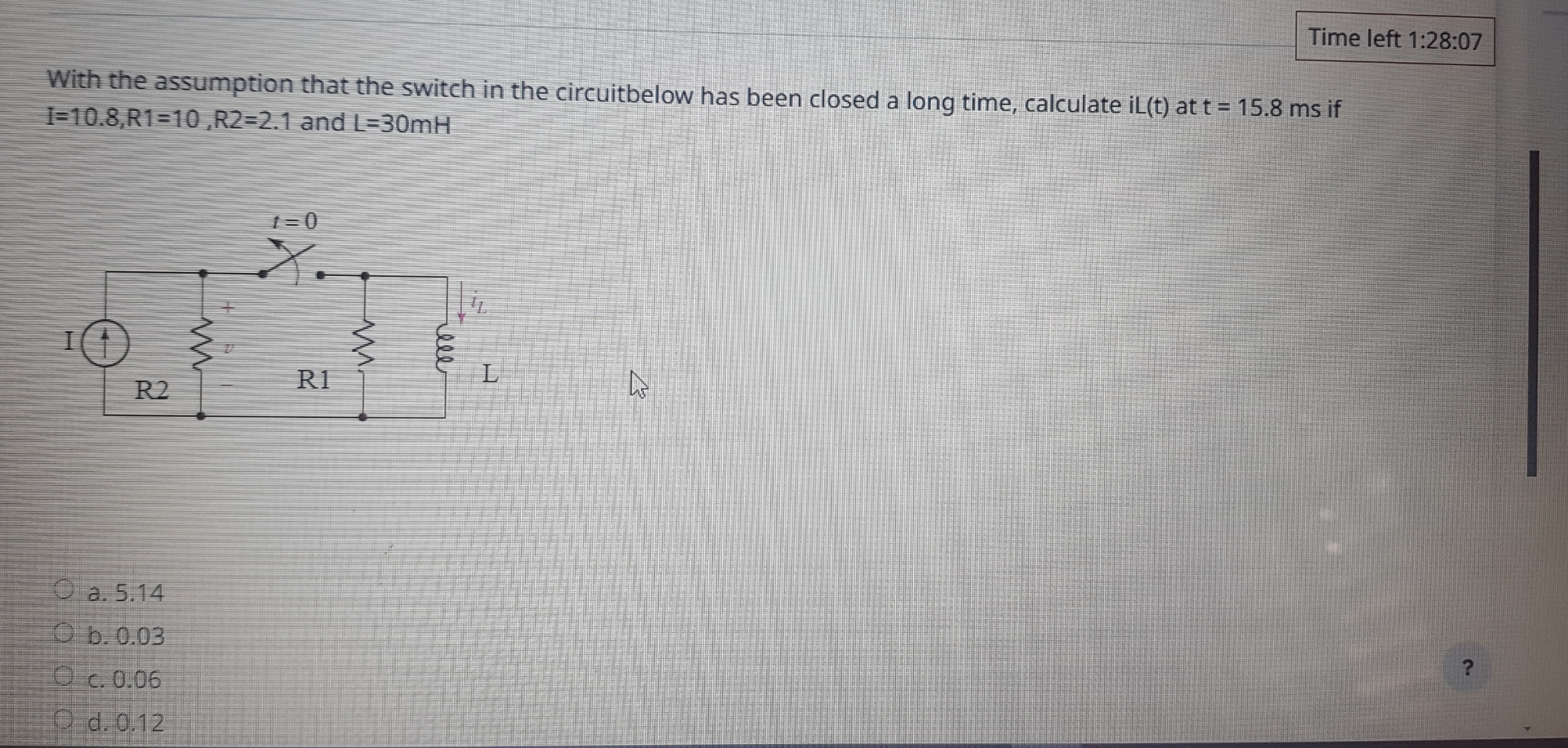 Solved Time left 1:28:07With the assumption that the switch | Chegg.com