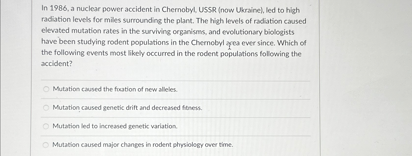 Solved In 1986, ﻿a nuclear power accident in Chernobyl, USSR | Chegg.com