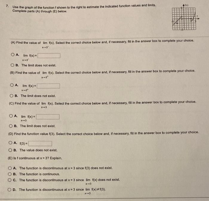 Solved 7. Use the graph of the function f shown to the right | Chegg.com