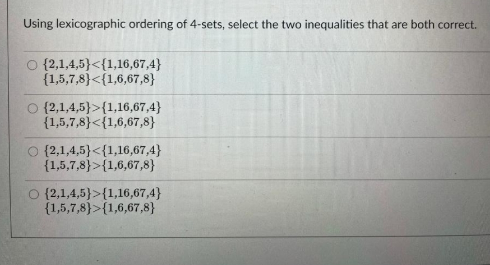 Solved Using lexicographic ordering of 4-sets, select the | Chegg.com