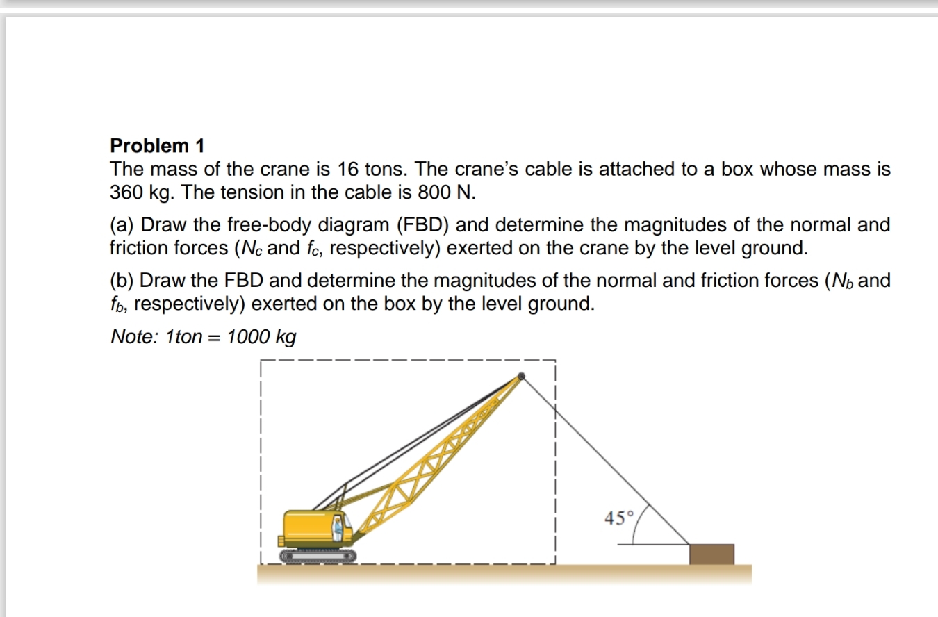 Problem 1The mass of the crane is 16 ﻿tons. The | Chegg.com
