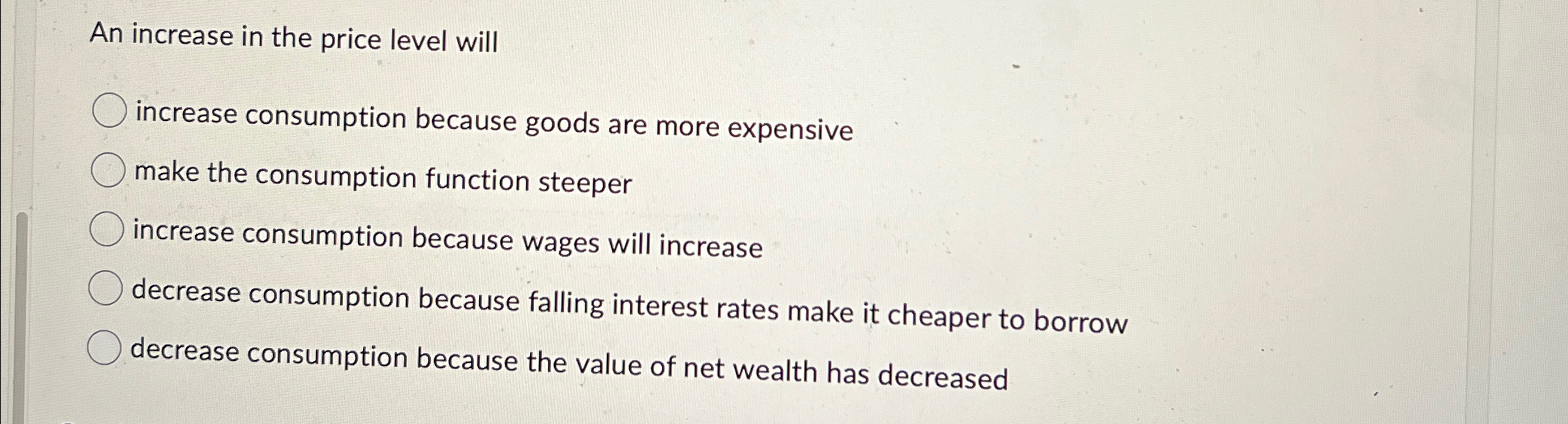 Solved An increase in the price level willincrease | Chegg.com