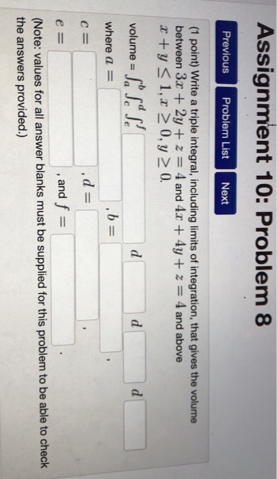 Solved Assignment 10: Problem 8 Previous Problem List Next | Chegg.com