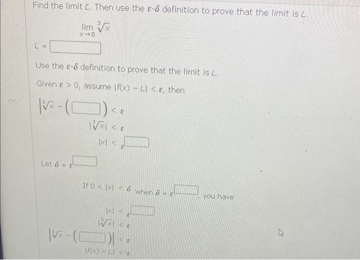 Solved Find the limit L. L=limx→−6∣x−6∣ Use the ε−δ | Chegg.com