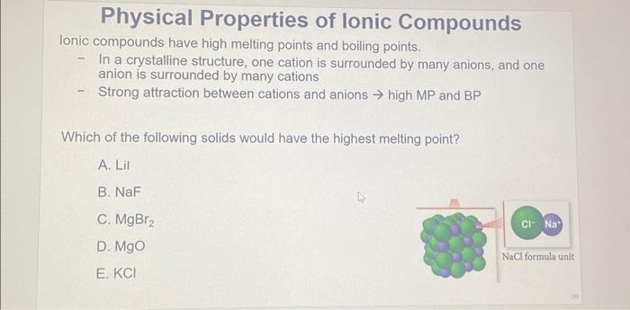 Solved Physical Properties of Ionic Compounds lonic | Chegg.com