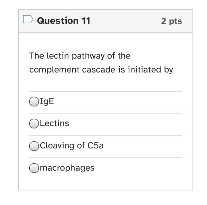 Solved Question 11 2 pts The lectin pathway of the | Chegg.com