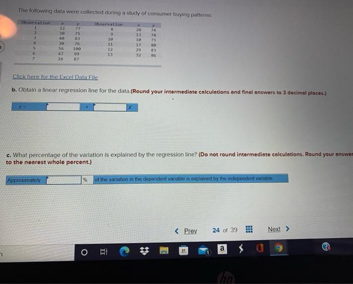 Solved The following data were collected during a study of | Chegg.com