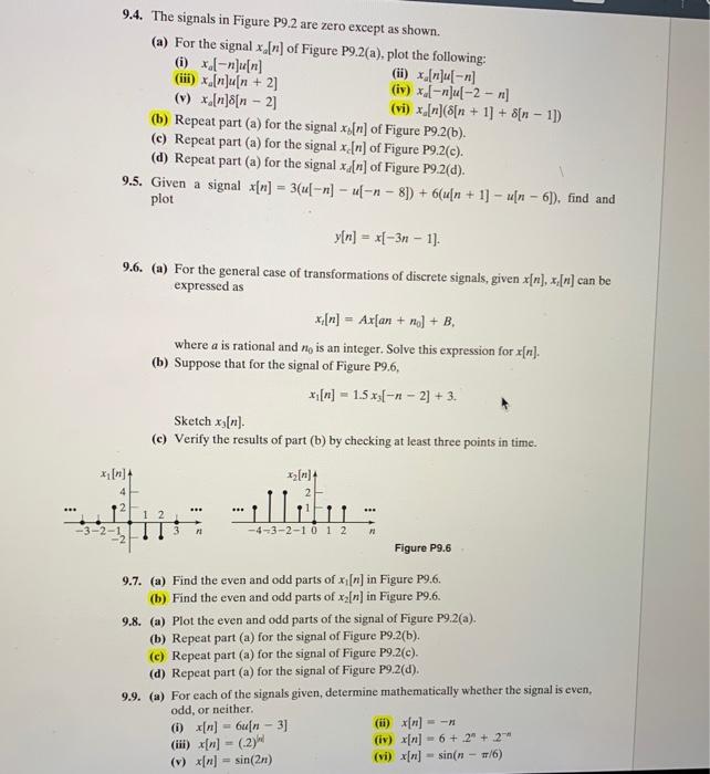 Solved 9.4. The signals in Figure P9.2 are zero except as | Chegg.com