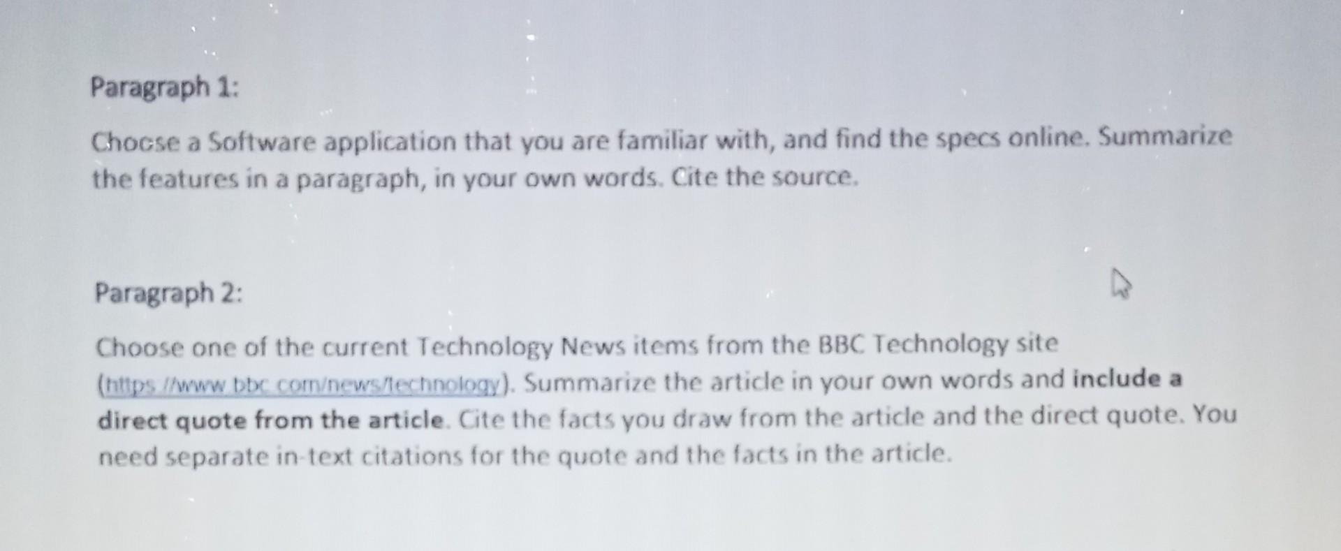 Solved Paragraph 1: Chocse a Software application that you | Chegg.com