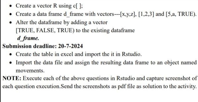 Solved Create a vector R using ;Create a data frame d_frame | Chegg.com