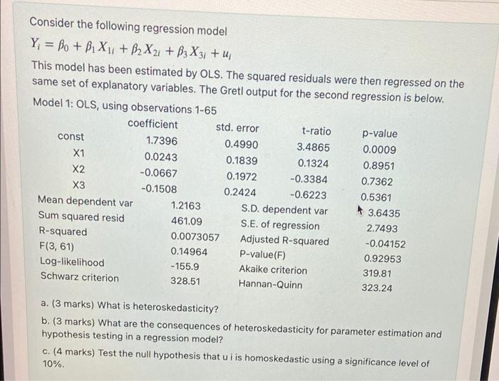 Solved Consider the following regression model Y = Bo + B, | Chegg.com
