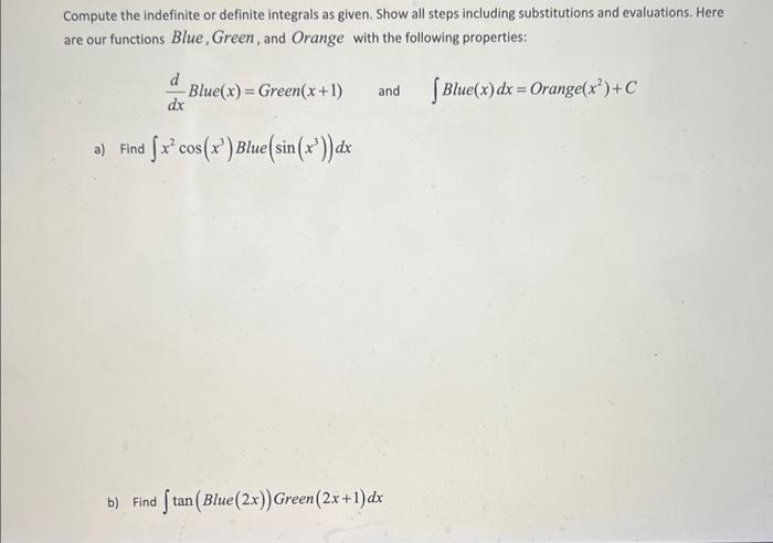 Solved Compute the indefinite or definite integrals as | Chegg.com