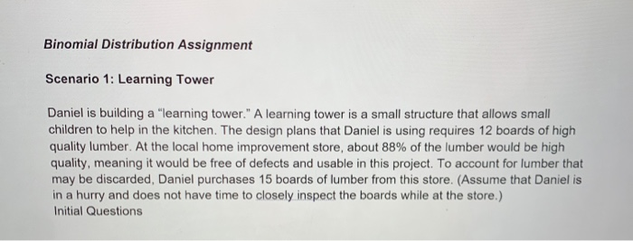 Solved Binomial Distribution Assignment Scenario 1: Learning | Chegg.com