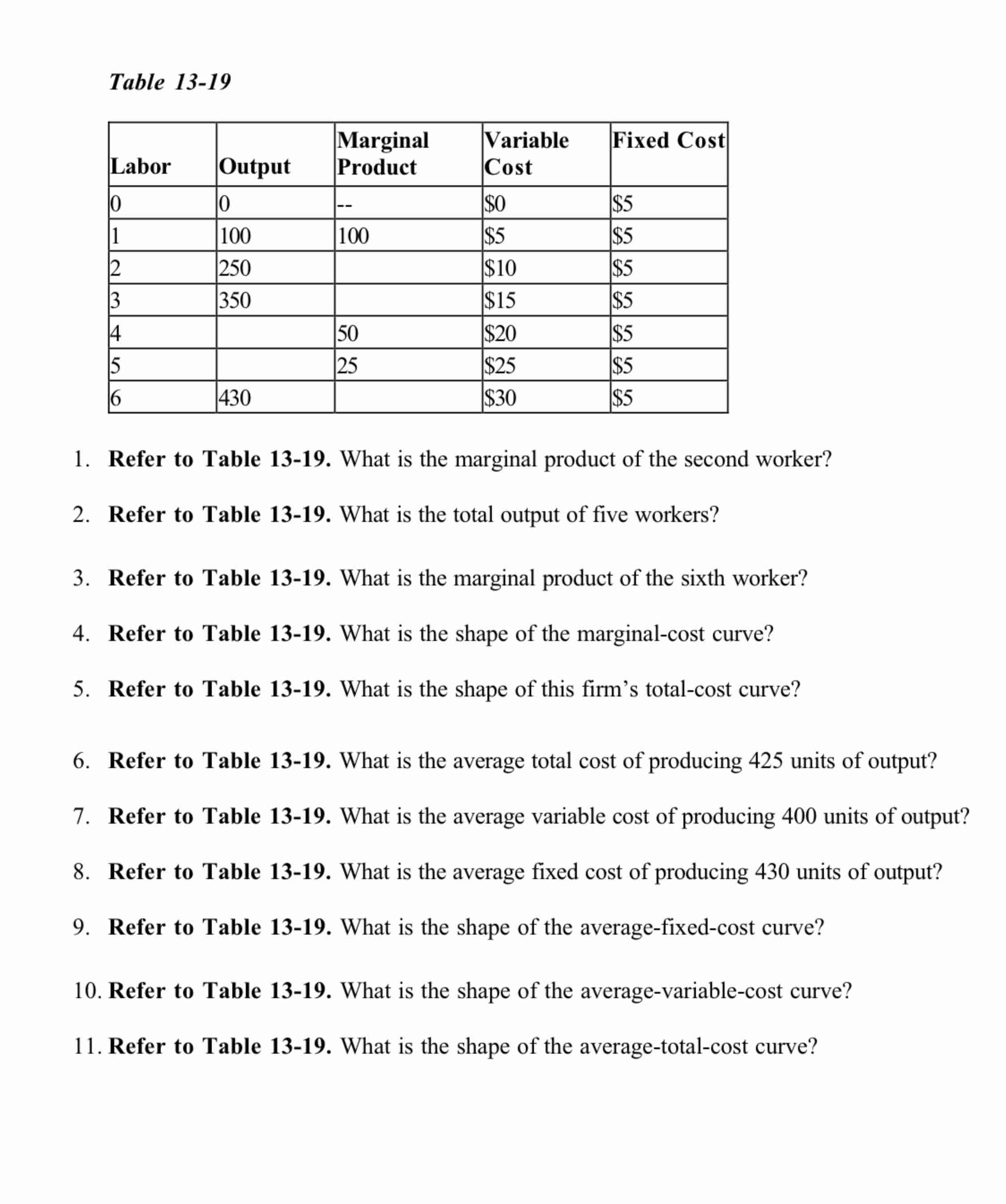 Solved Table 13-19Refer to ﻿Table 13-19. ﻿What is ﻿the | Chegg.com
