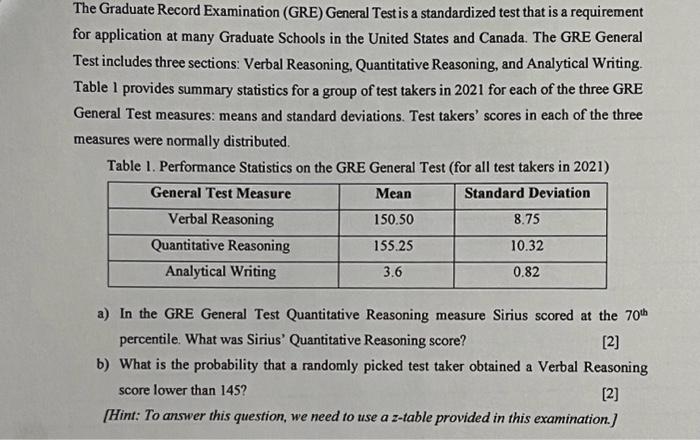 Solved The Graduate Record Examination (GRE) General Test is | Chegg.com