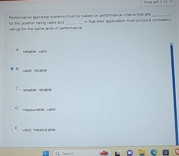 Solved Time left 0:12:11Performance appraisal systems must | Chegg.com