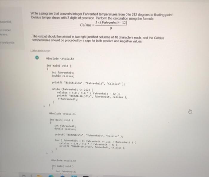 Solved Write a program that converts integer Fahrenheit | Chegg.com