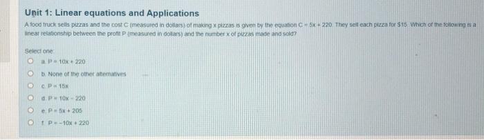 Solved Unit 1: Linear equations and Applications A food | Chegg.com