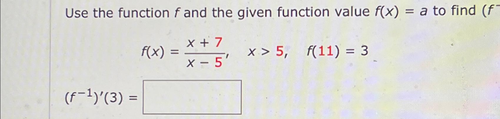 Solved Use the function f ﻿and the given function value | Chegg.com