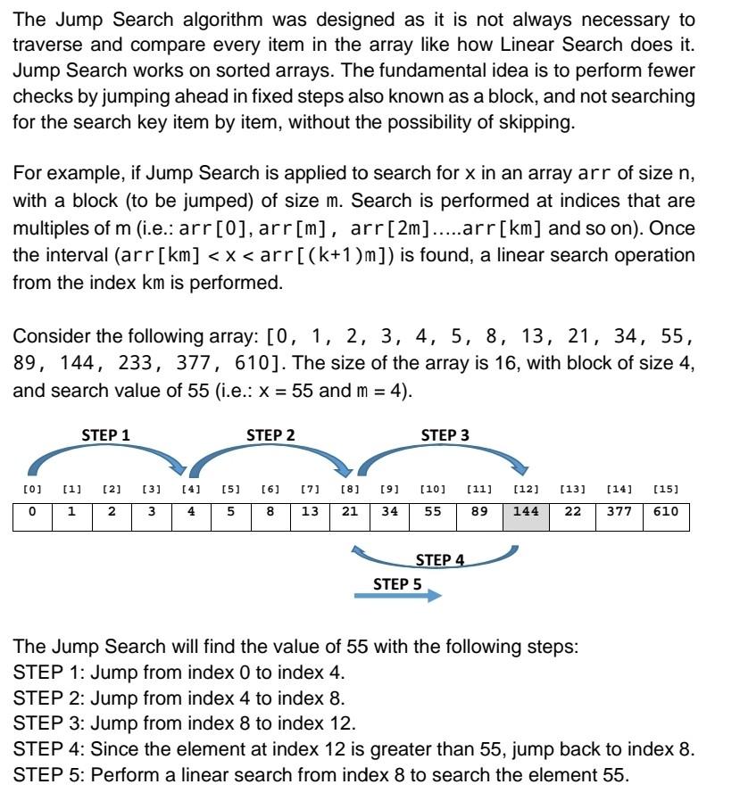 Solved The Jump Search Algorithm Was Designed As It Is Not