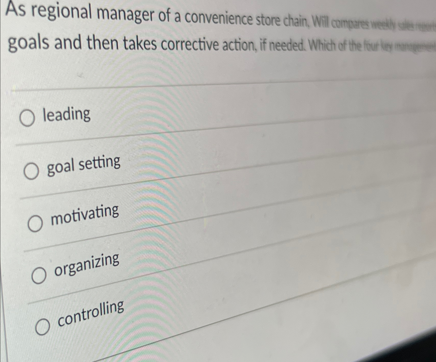 Solved goals and then takes corrective action, if needed. | Chegg.com