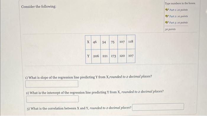 Solved Consider the following: Type numbers in the boxes. | Chegg.com