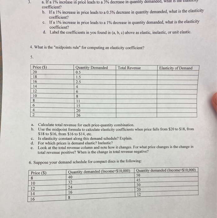 Solved a. If a 1% increase in price leads to a 3% decrease | Chegg.com