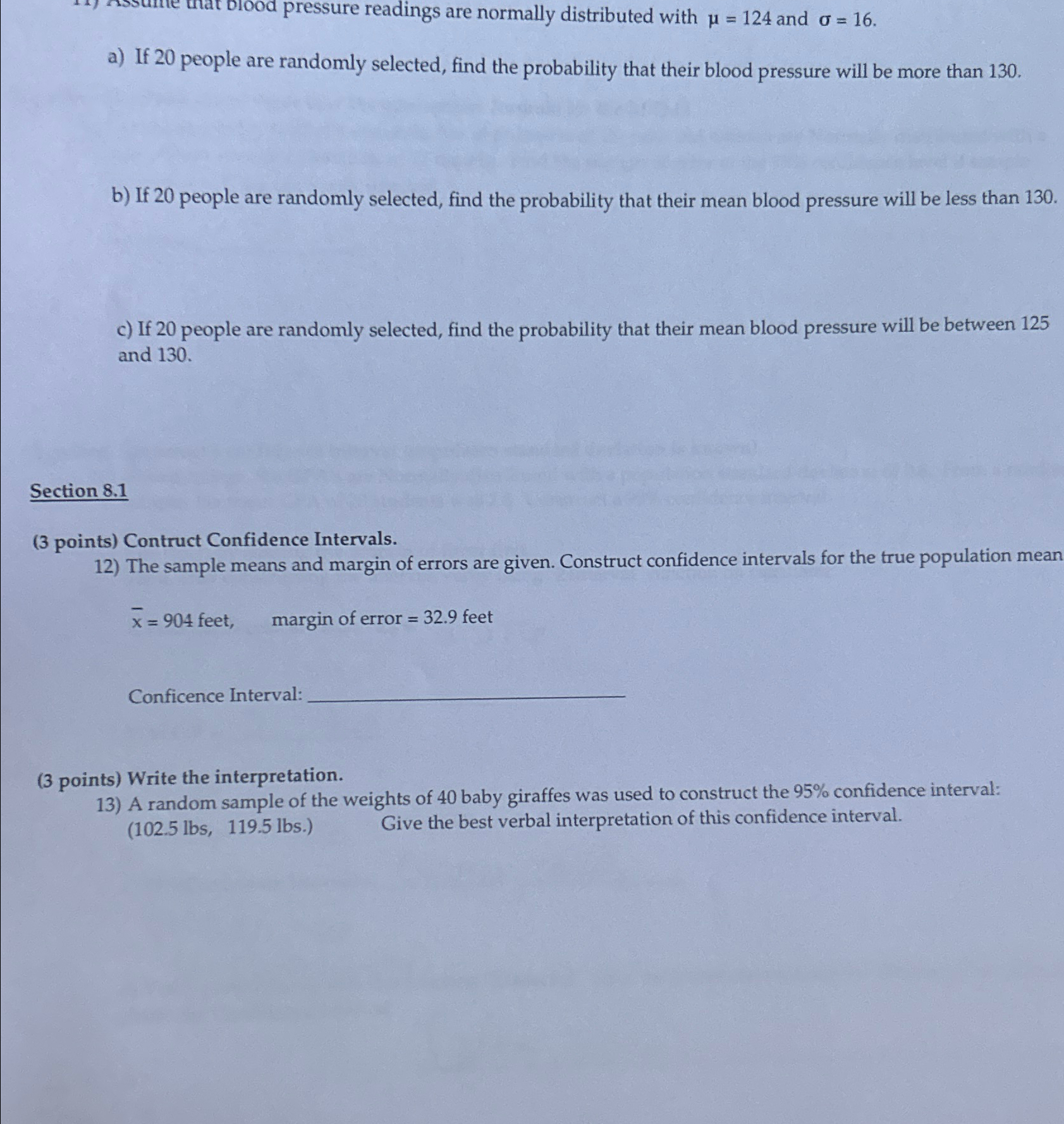 Solved Dlood pressure readings are normally distributed with | Chegg.com