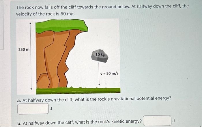 Solved The rock now falls off the cliff towards the ground | Chegg.com