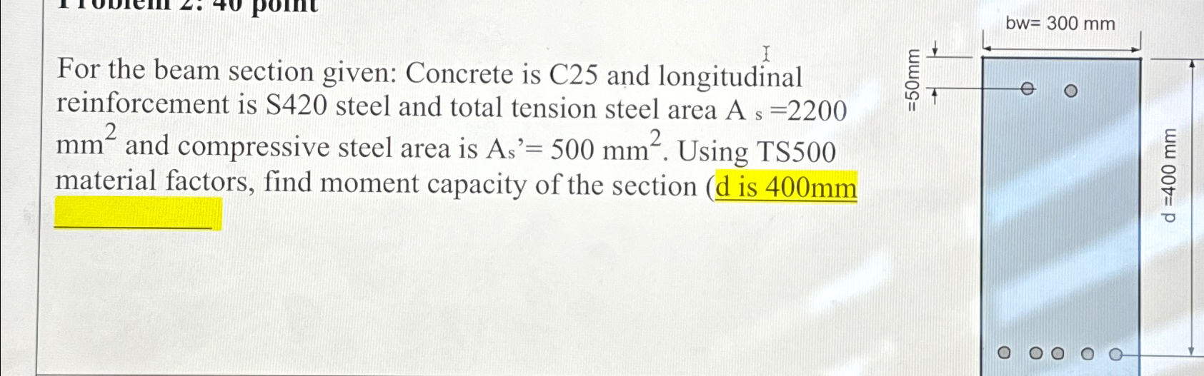 Solved For the beam section given: Concrete is C25 ﻿and | Chegg.com