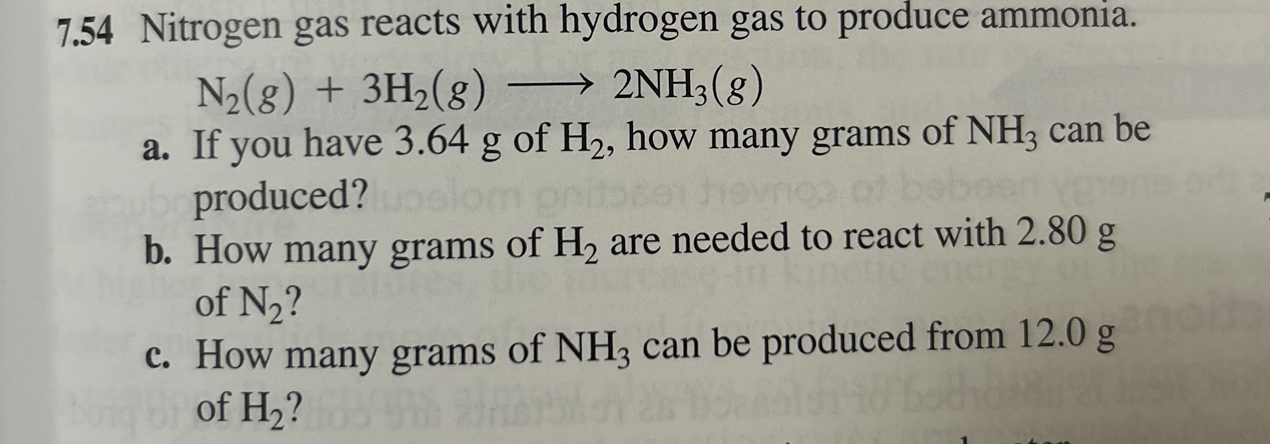 [Solved]: 7.54 Nitrogen gas reacts with hydrogen gas to prod