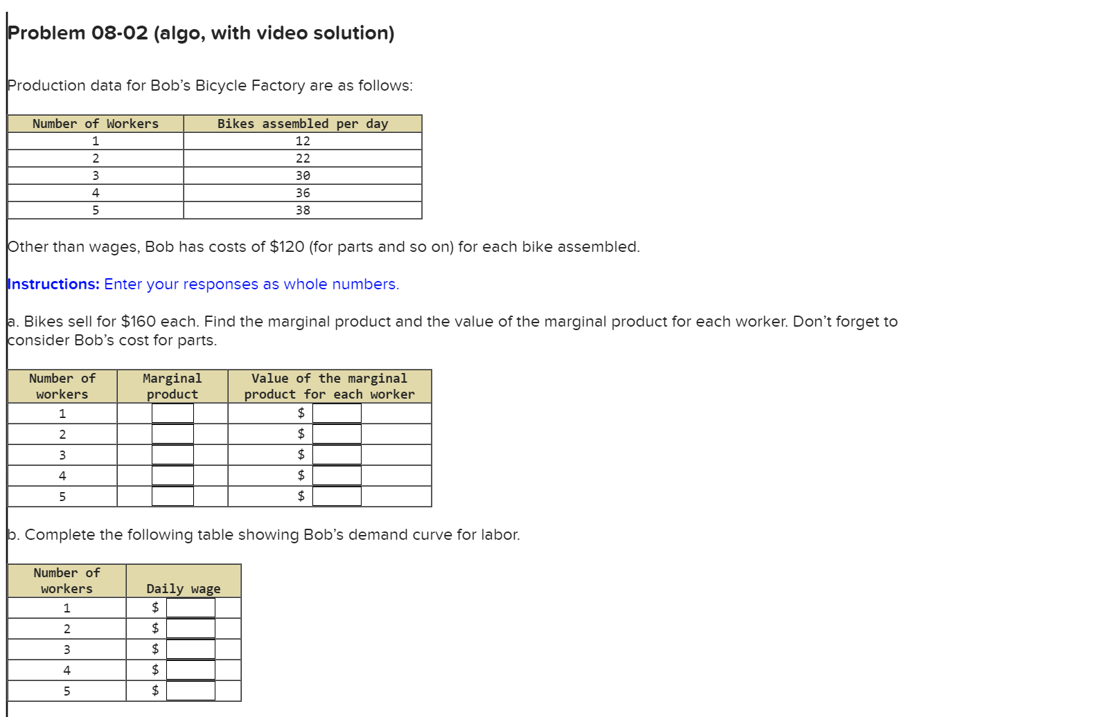 Solved Problem 08-02 (algo, ﻿with video solution)Production | Chegg.com