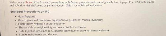 Solved Write on any three of the Standard precautions on | Chegg.com