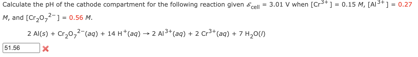 Solved Calculate the pH ﻿of the cathode compartment for the | Chegg.com