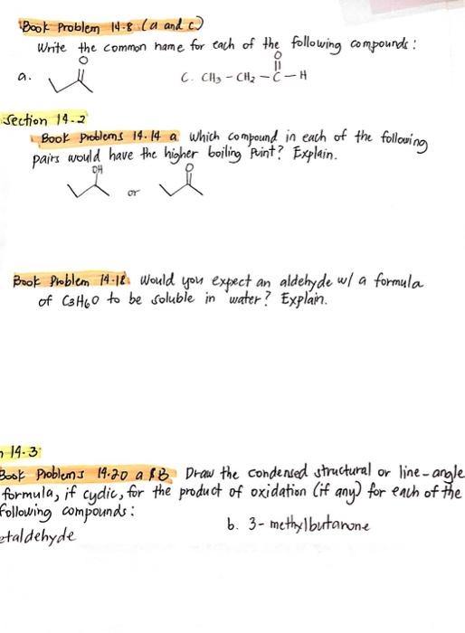 Solved Book problem 14.8 ( a and c ) Write the common name | Chegg.com