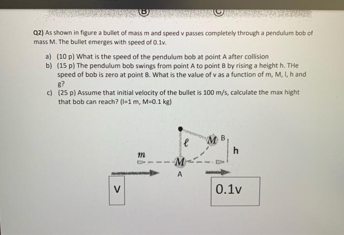 Solved Q2) As shown in figure a bullet of mass m and speed v | Chegg.com