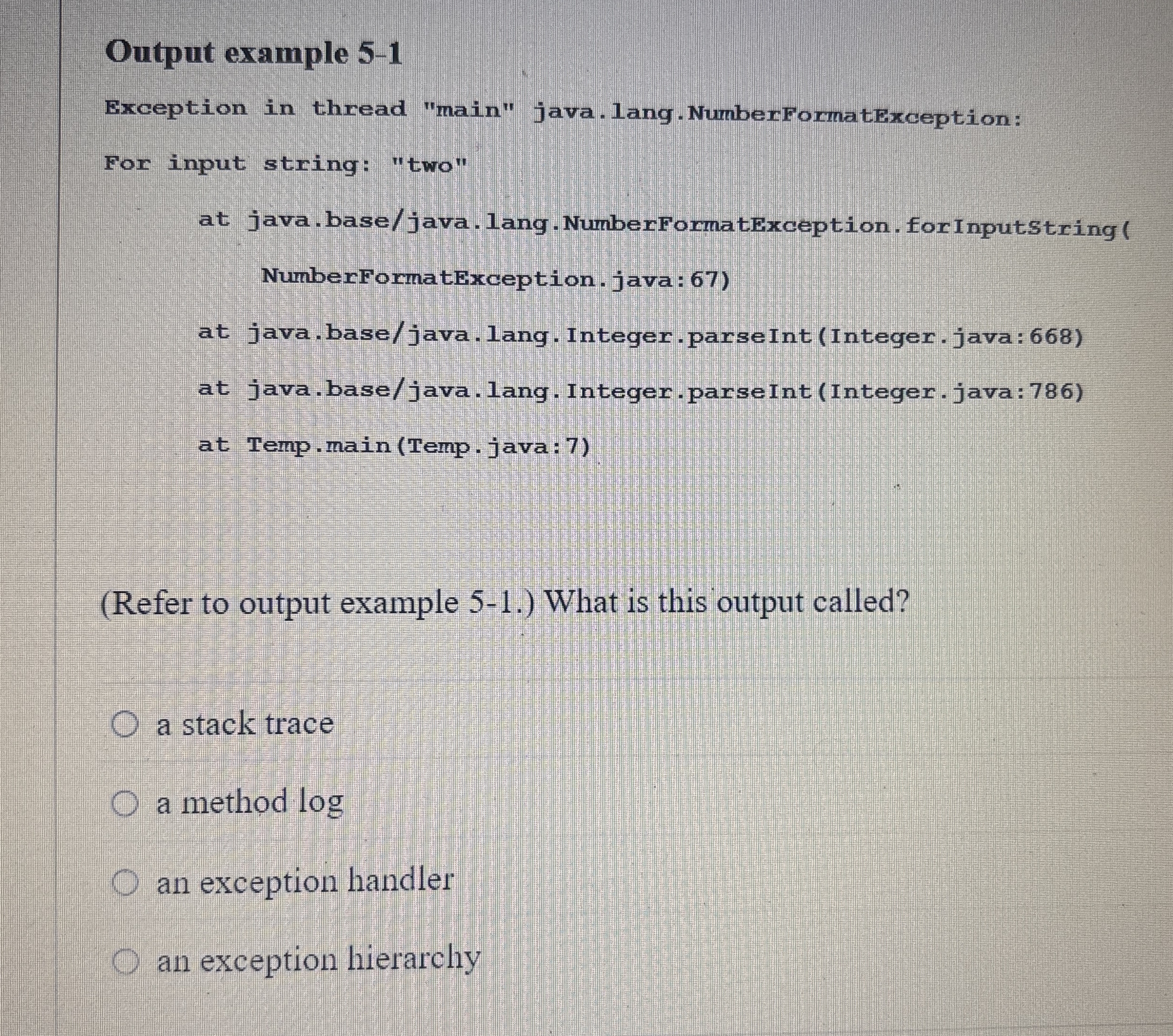 Solved Output example 5-1Exception in thread "main" | Chegg.com
