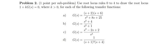 Solved Problem 2. (1 point per sub-problem) Use root locus | Chegg.com