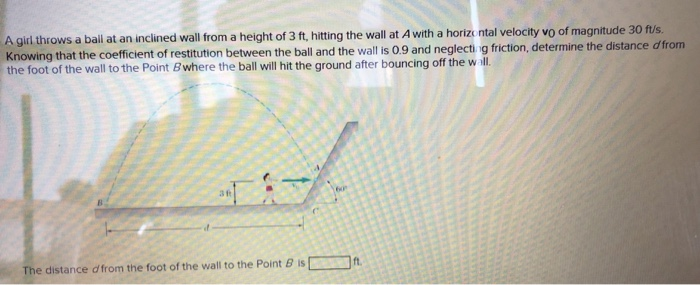 Solved A girl throws a ball at an inclined wall from a | Chegg.com