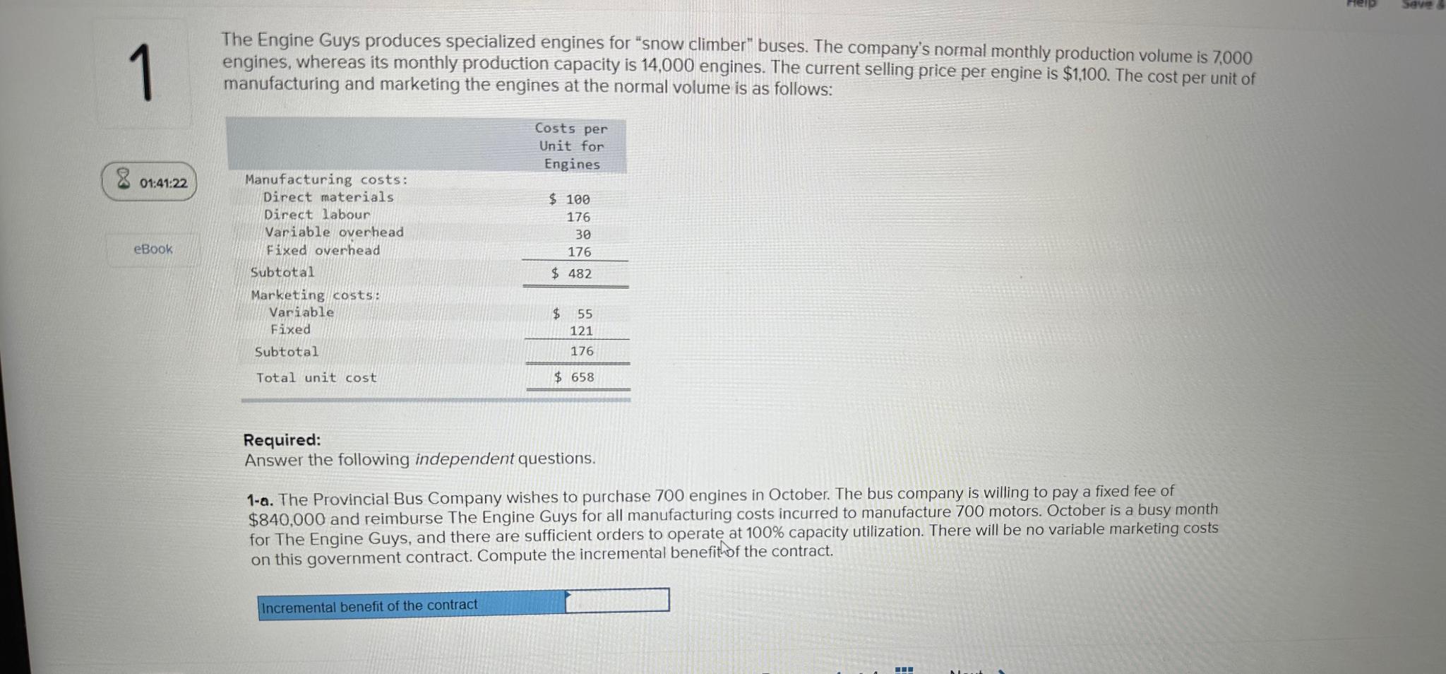 Solved 1The Engine Guys produces specialized engines for | Chegg.com