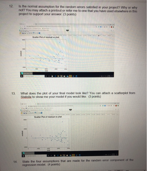 Solved 12. Is the normal assumption for the random errors | Chegg.com